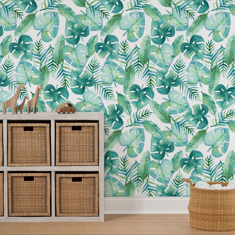Tropical Wallpaper Cyan Tropical Jungle by Tangerine-tane - Etsy