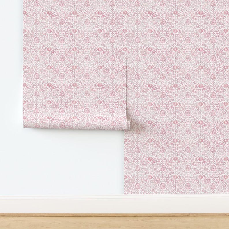 Pink Removable Peel and Stick Wallpaper - Woodblock Block Print Dusty ...