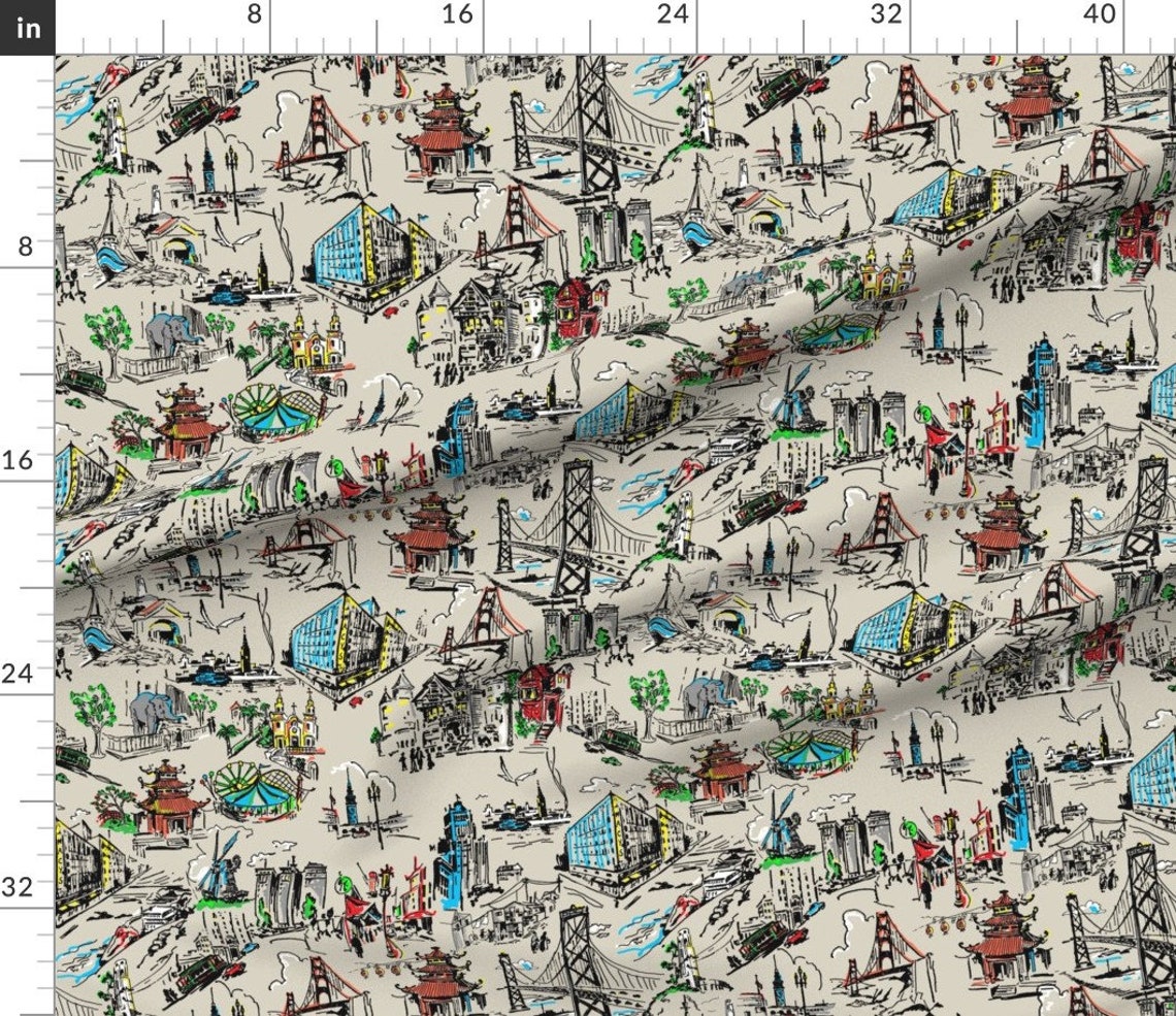 San Francisco Novelty Fabric San Francisco Ecru by - Etsy
