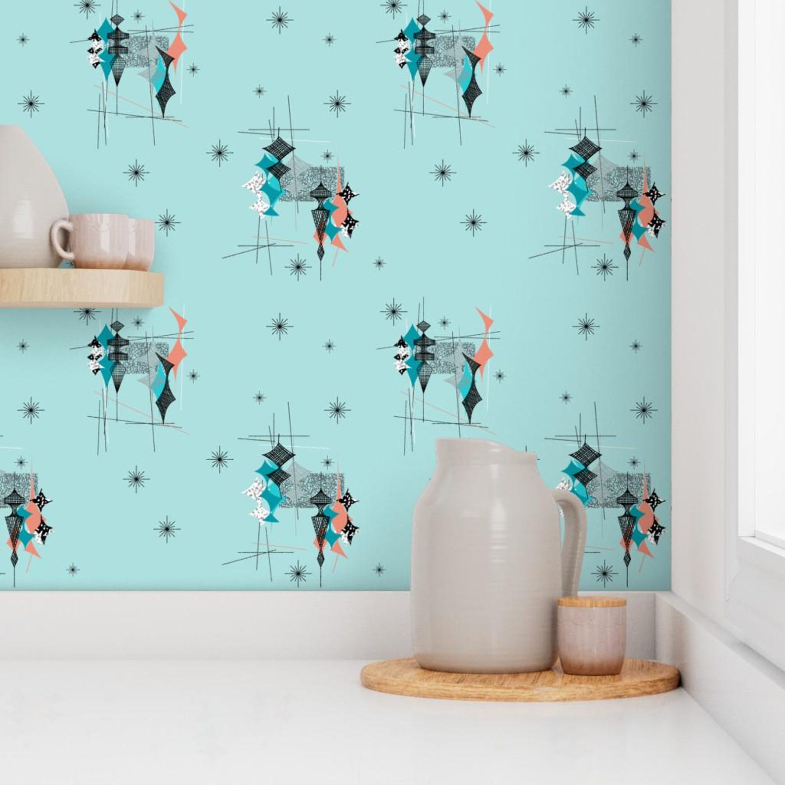 Atomic Wallpaper - Diamond Aqua Salmon Turquoise by Tonyanewton - Mcm ...