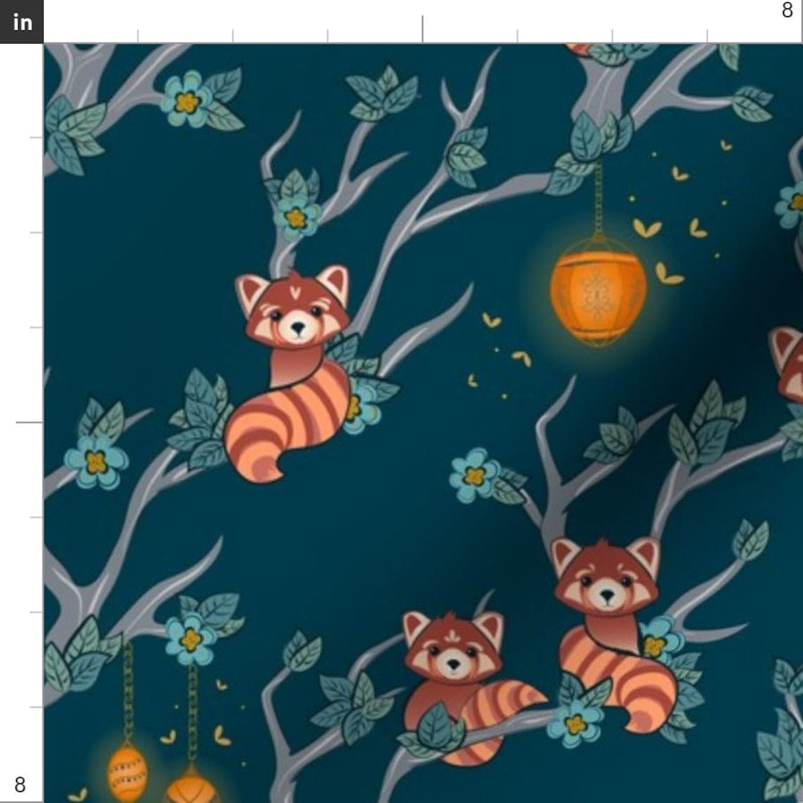Red Panda Fabric Red Pandas At Night By Jennifer Todd Red | Etsy