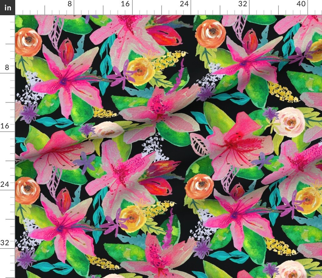 Summer Flowers Fabric Neon Azelea Garden// Large by - Etsy