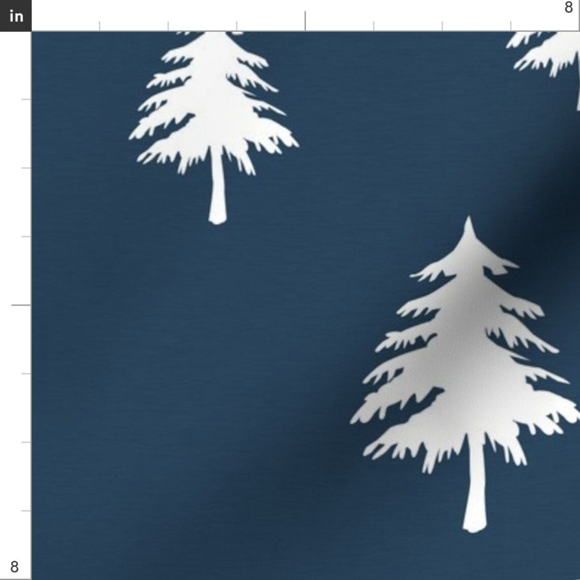 Navy Tree Fabric Trees on Navy Linen by Modfox Navy - Etsy