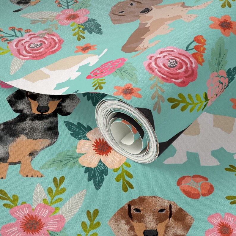 Doxie Wallpaper Doxie Dachshunds Florals Cute Dog by - Etsy