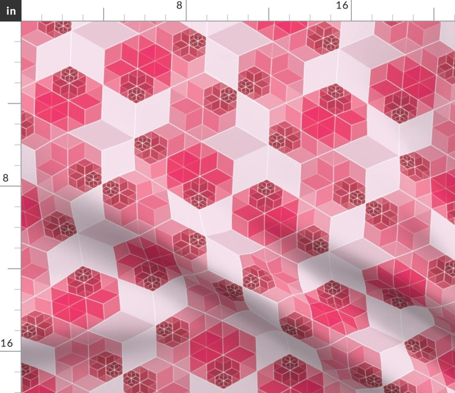 Hexagon Fabric Hexagon 1 In Pink By Heleenvanbuul Modern | Etsy