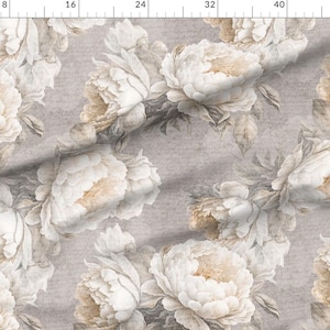 Neutral Floral Fabric - Large Beige Peonies by Digitalarsiart - Classic ...
