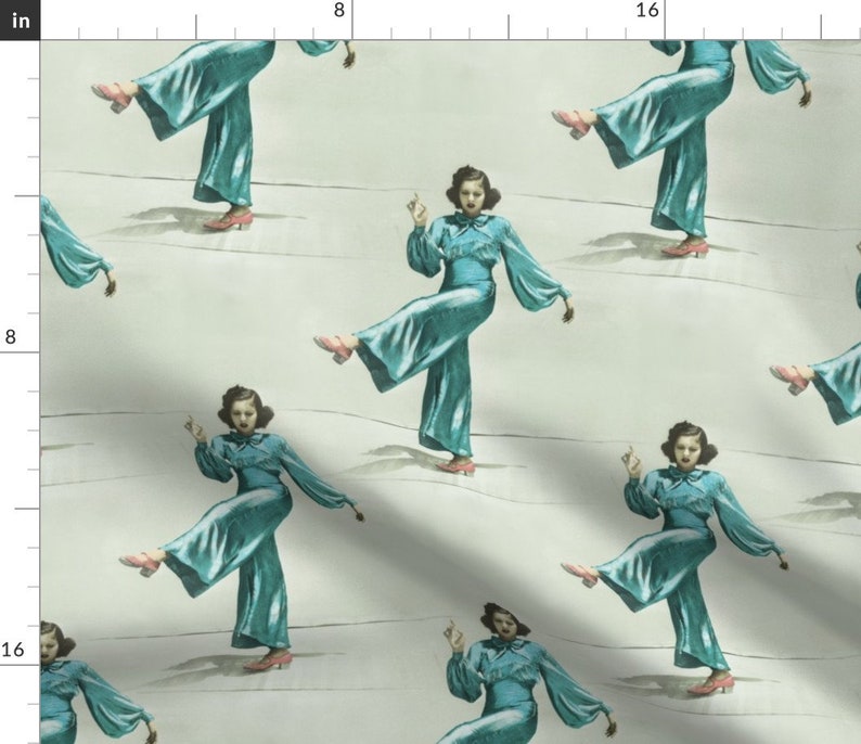 Vintage Dance Fabric Broadway Blue by Louiseisobel Dancing - Etsy