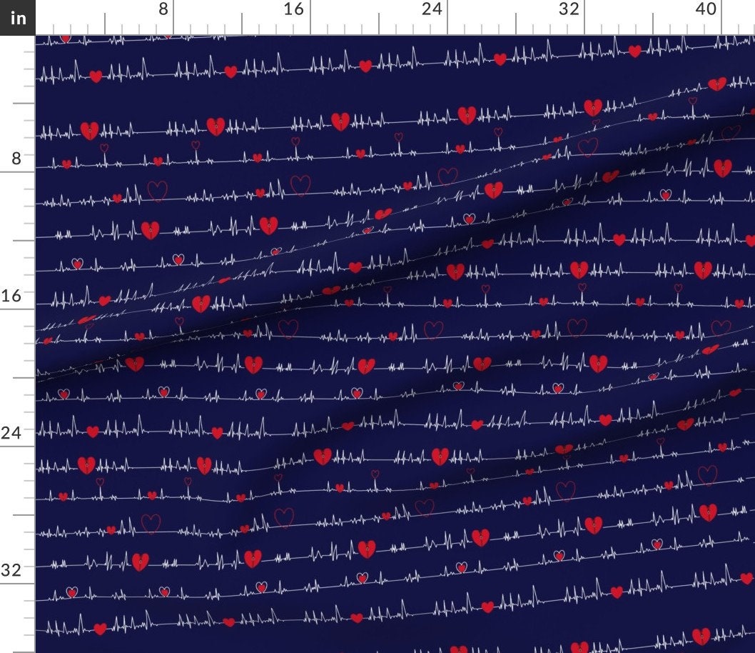 Beating Heart EKG Medical Fabric Zipper Open Heart Ekg - Etsy