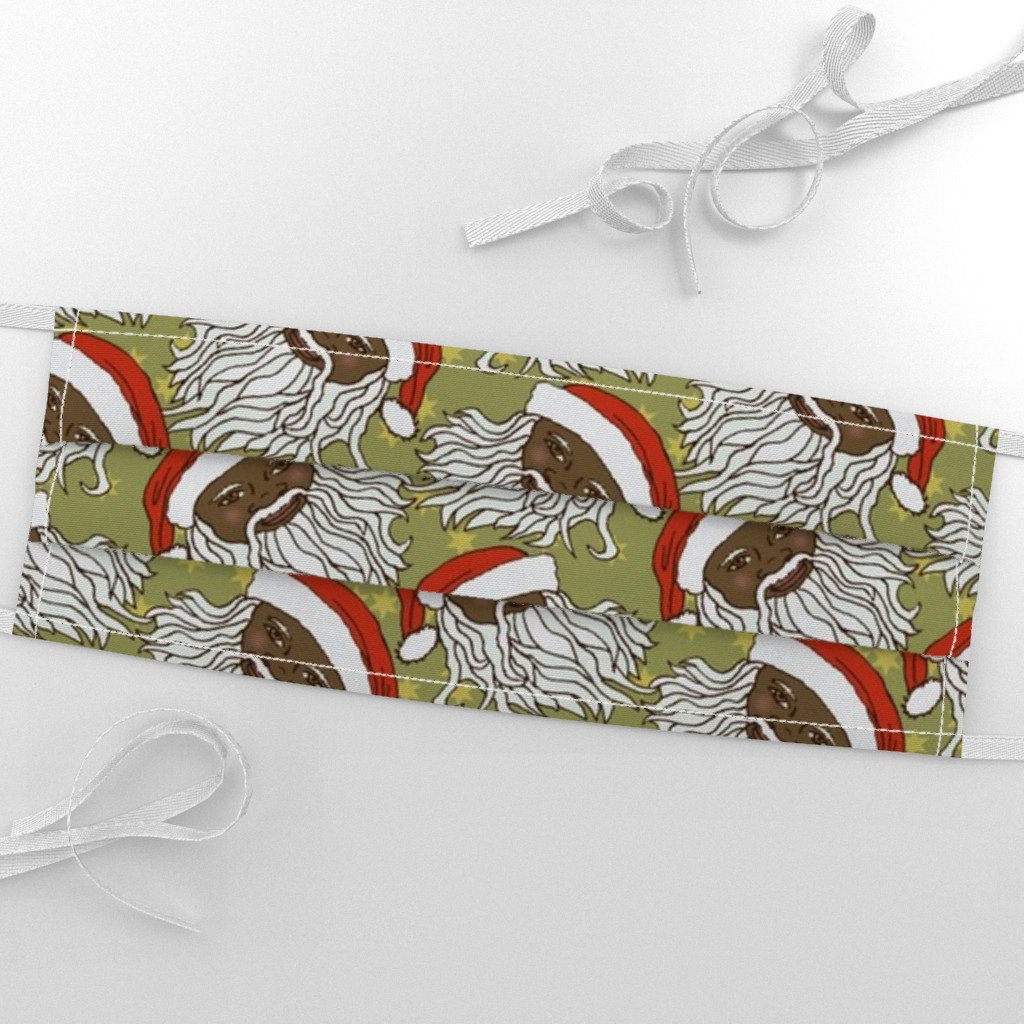 Black Santa Fabric Cartoon Black Santa Green and Stars by | Etsy