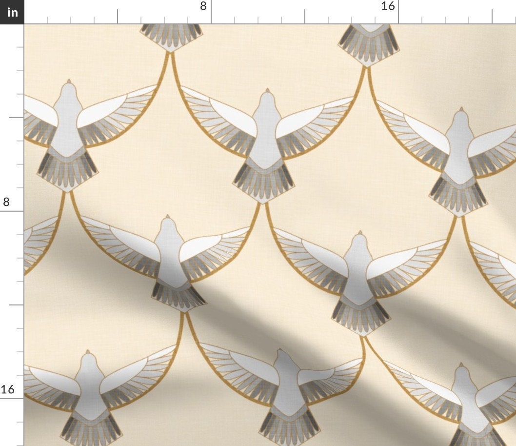 Dove Fabric Flight of Doves by Elisabethnoel Art Deco Peace - Etsy