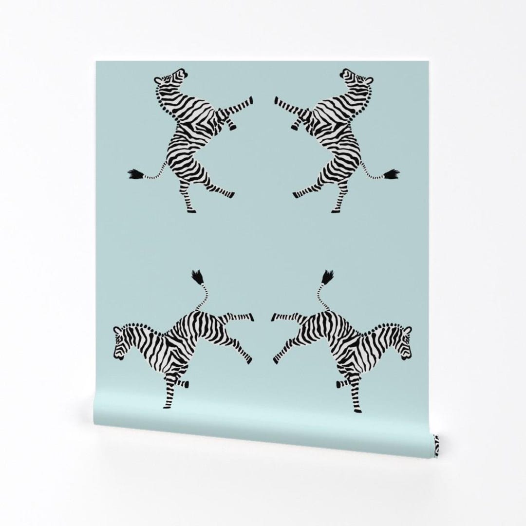 Zebra Wallpaper - Zebra Hi5 Aqua by Danika Herrick - Zebra Blue Black ...