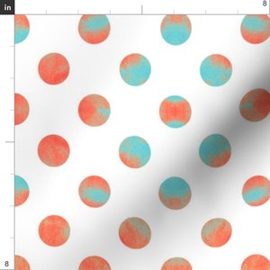 Blue Orange Polka Dot Fabric Watercolor Dots in Aqua and Coral by ...