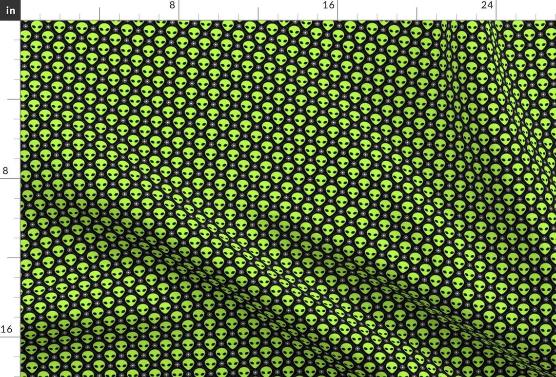 Neon Aliens Fabric - Alien Star- Small by Shala - Sci-fi Outer Space ...