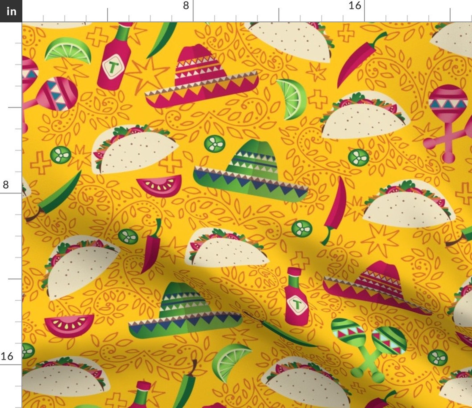 Tacos Fabric Day of the Taco Yellow by Diseminger Tacos - Etsy