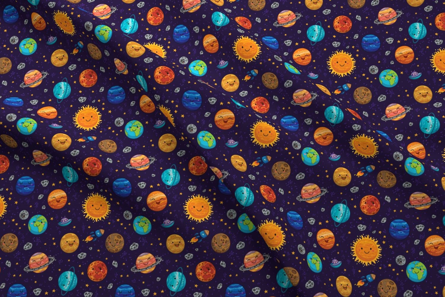 Outer Space Fabric Happy Space By Penguinhouse Galaxy | Etsy