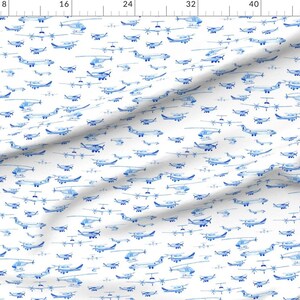 Blue Watercolor Airplanes Fabric - Blue Planes White by Karinka ...