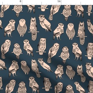 Owl Fabric Owl // Blush and Navy Hand-drawn Illustration Bird Owlby ...