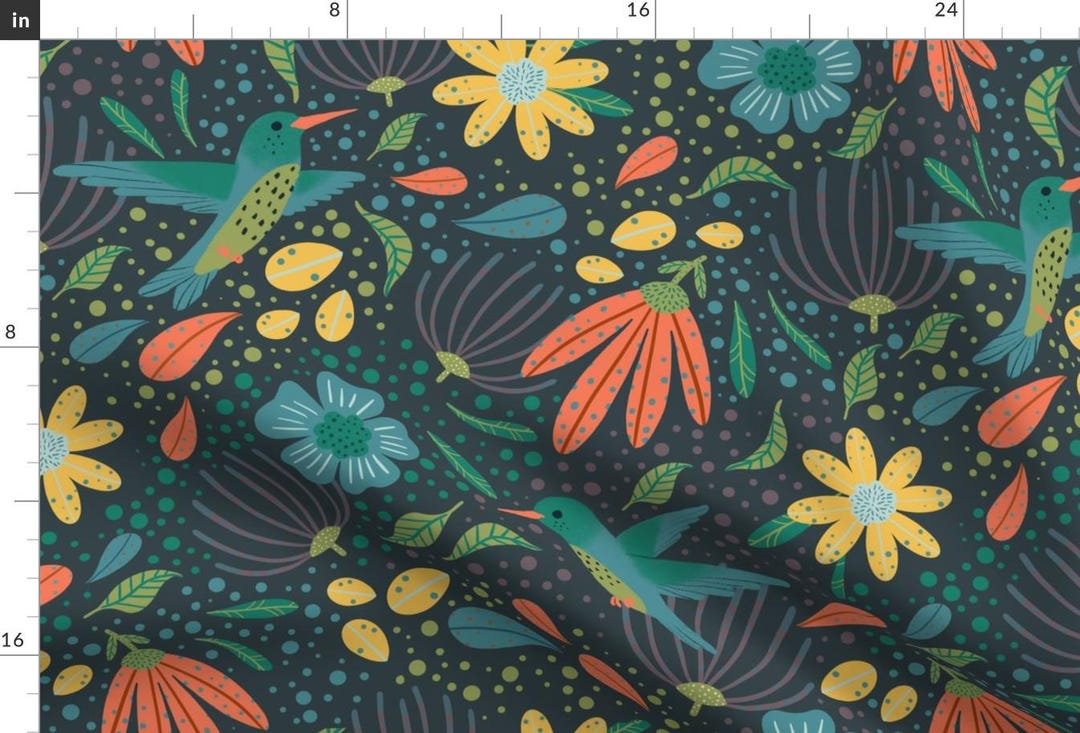 Floral Blue Fall Windy Fabric - Hummingbird Harmony by Breetrulove ...
