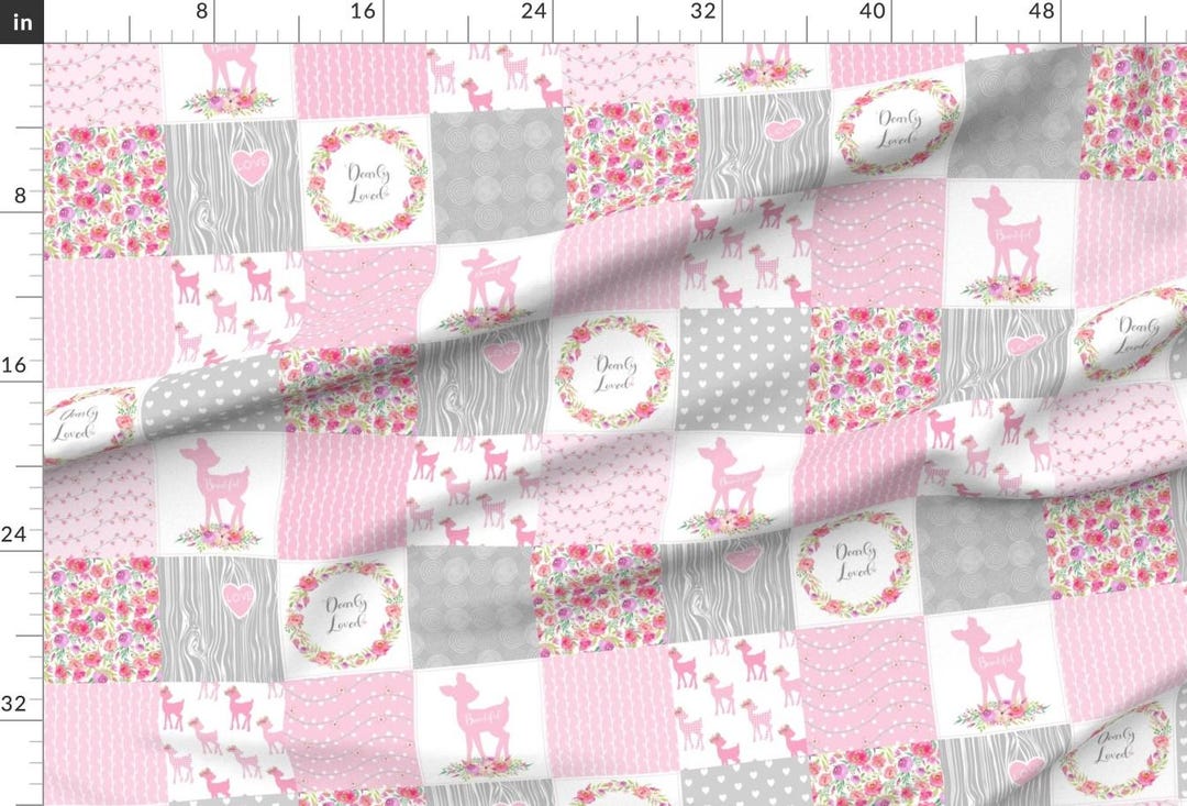 Pink Cheater Quilt Extra Wide Sateen Fabric Wholecloth Fawn Baby Deer ...