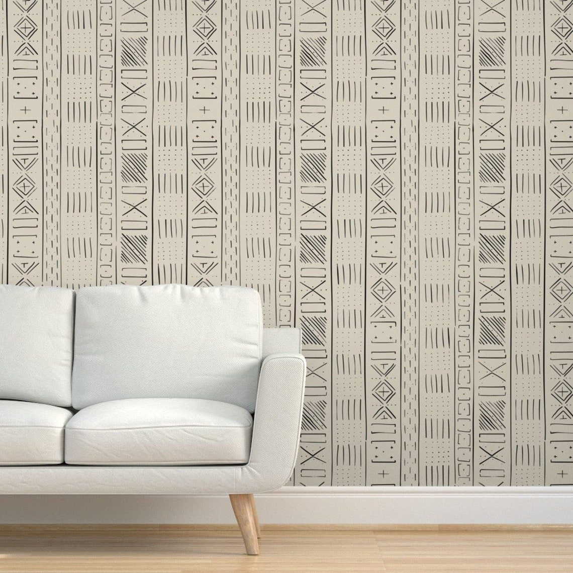 Mud Cloth Wallpaper Mudcloth Large Bone White by - Etsy