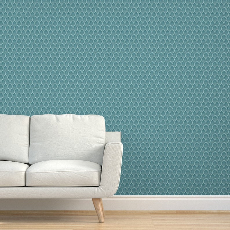 Fan Pattern Wallpaper Deco Pattern Teal 2 by J9design Fan - Etsy