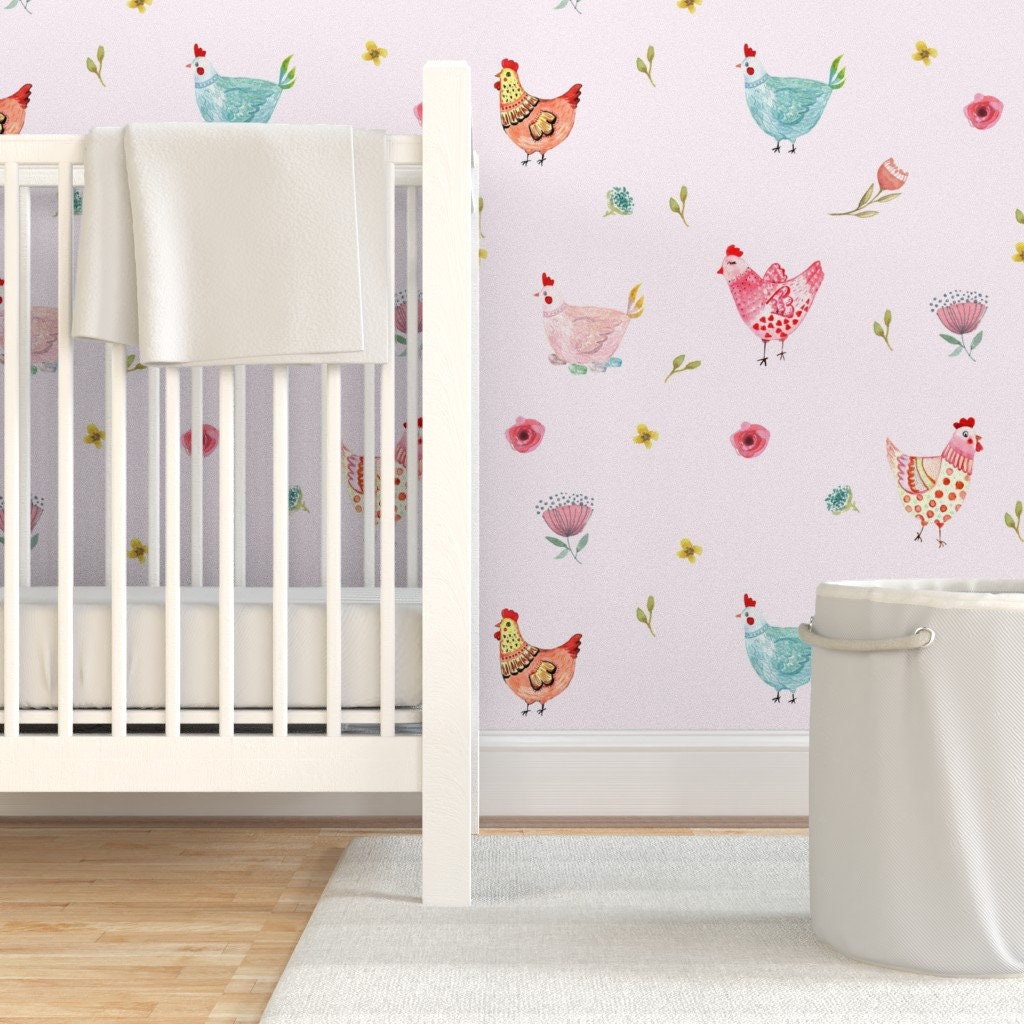Chicken Wallpaper Polka Girls Pink by Shopcabin Pink | Etsy