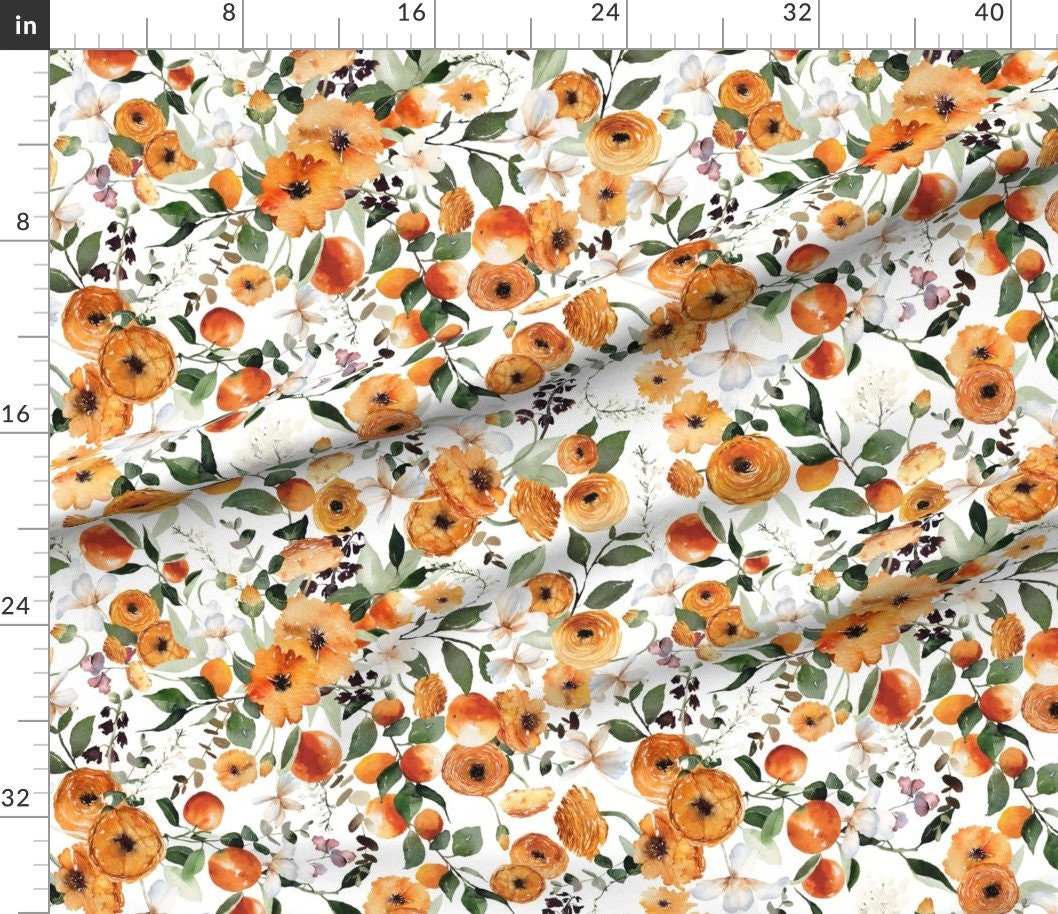 Romantic Orange Floral Fabric Large Orange Flowers by - Etsy