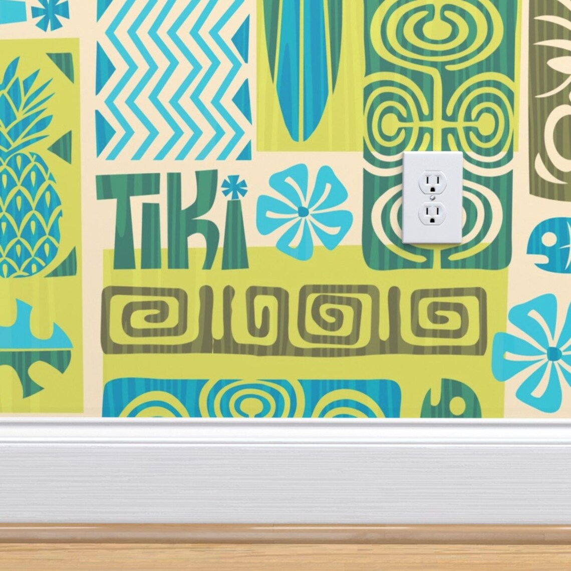 Tiki Wallpaper Retro Tiki by Pinkpineappledesign Tiki | Etsy