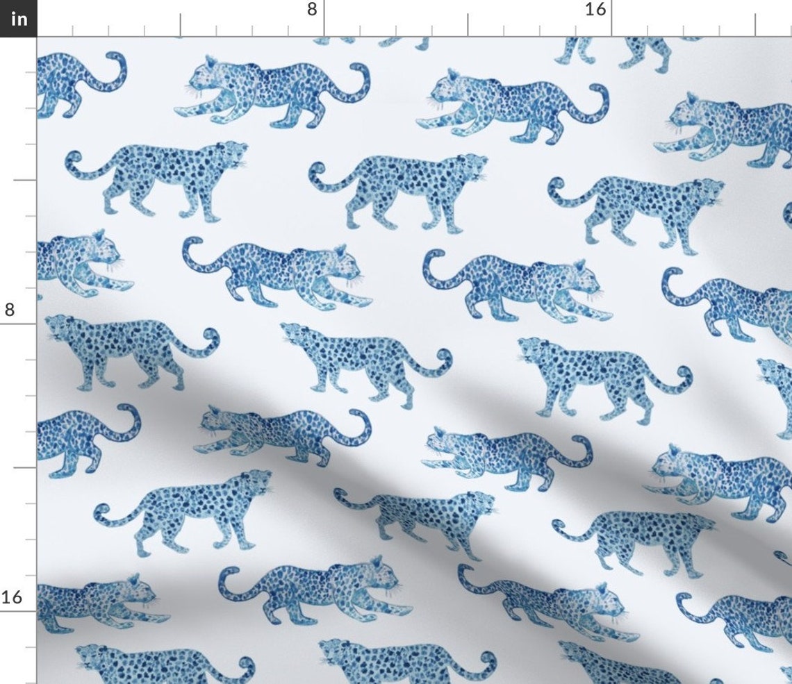 Leopards Blue Exotic Animal Fabric Leopard Parade Blue on - Etsy