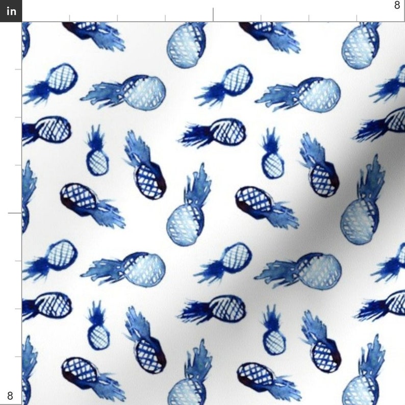 Blue Watercolor Fabric Watercolor Blue Pineapples by - Etsy