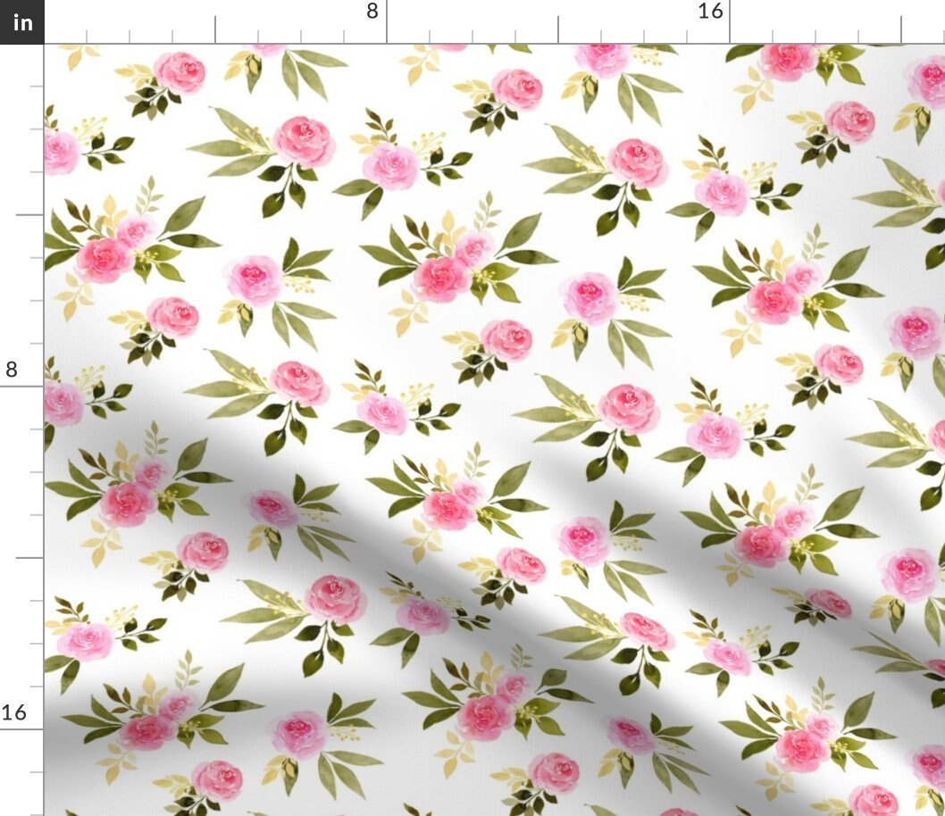 Pink Roses Floral Fabric Classy Rose By Mintpeony Modern | Etsy