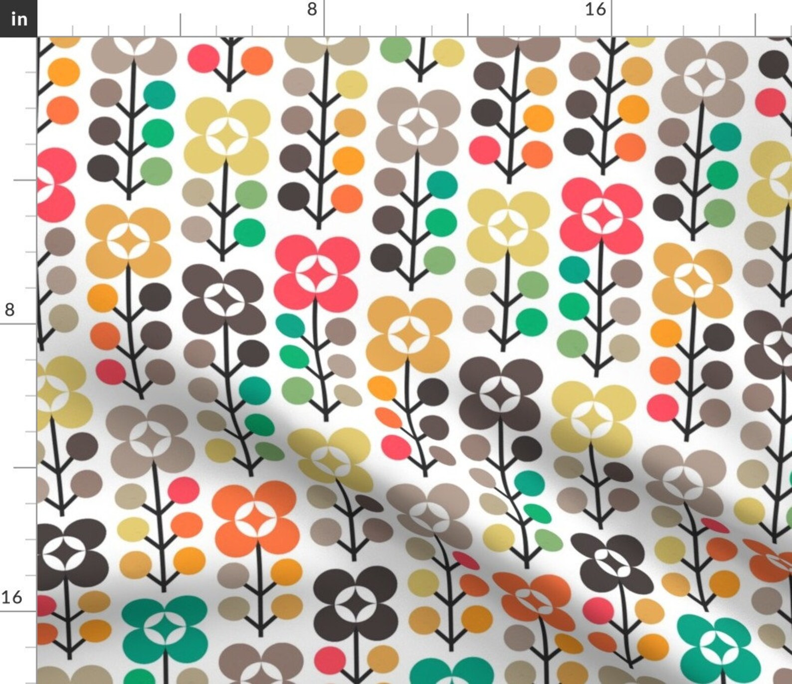 1960s Fabric Circle Flower by Analinea Garden Swedish Graphic Floral ...