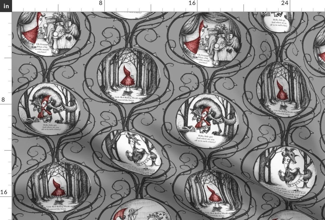 Wolf Fabric - Little Red Riding Hood Big Bad Wolf Fairy Tale Forest ...