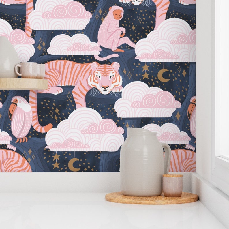 Night Jungle Wallpaper - Tigers at Twilight by Nanshizzle - Pink Blue ...