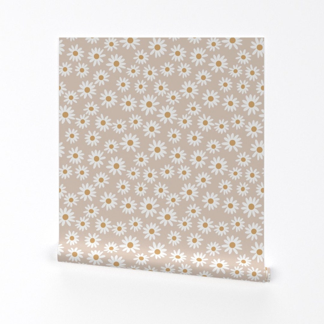 Daisy Wallpaper Daisy by Charlottewinter Beige Neutral - Etsy