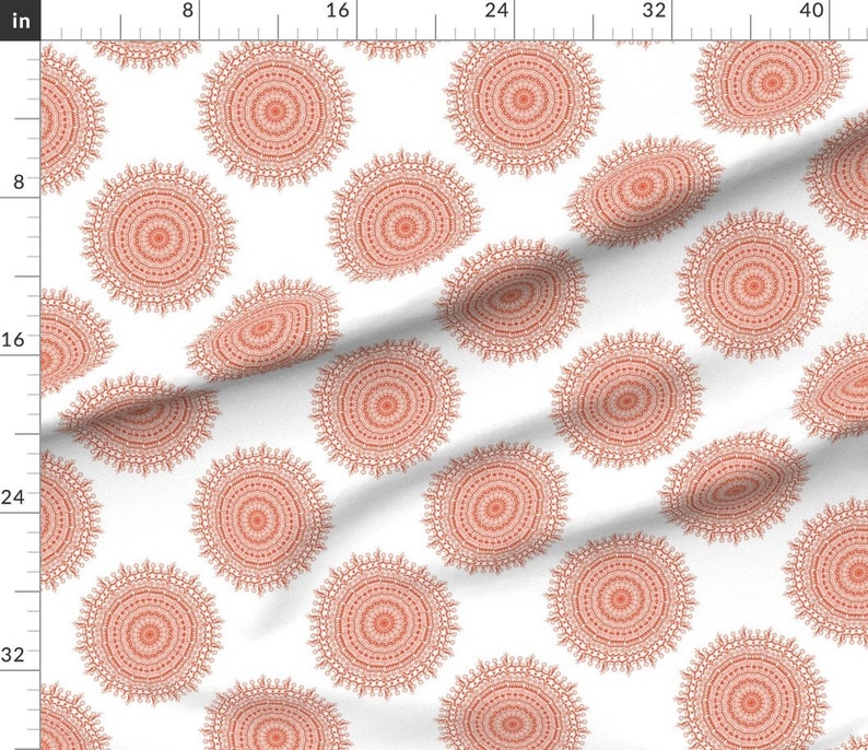 Orange Medallion Fabric Medallion White Coral by | Etsy