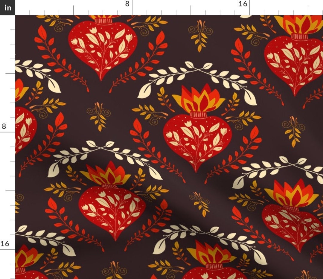Art Nouveau Fabric Sacred Heart Damask by Halleygertrude Brown and Red ...