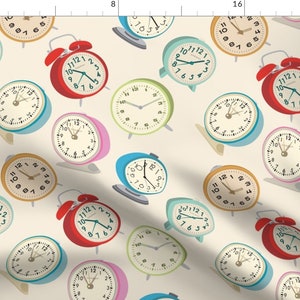 Vintage Time Fabric Retro Clock Fabric Design Cream Background by Bella ...