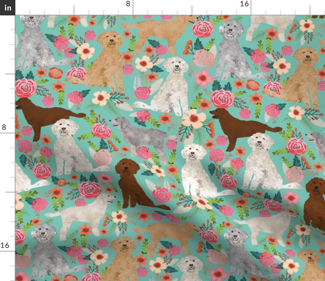 Golden Doodles Floral Fabric Cute Dog Floral Fabric by Petfriendly ...