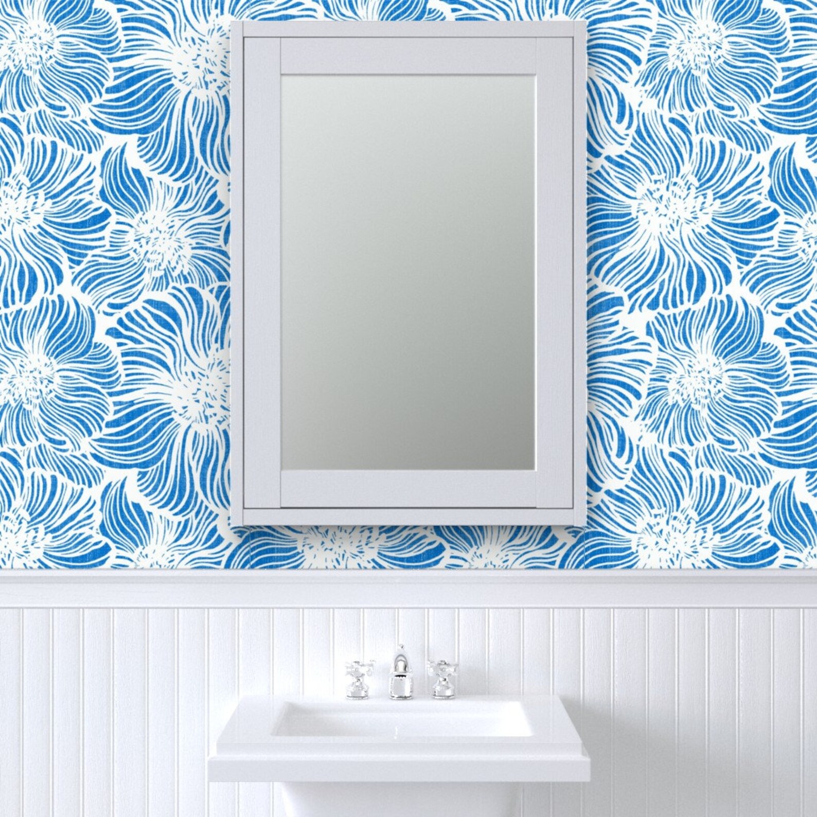 Floral Wallpaper Sunflower in Teal on Linen by Mpzstudio - Etsy