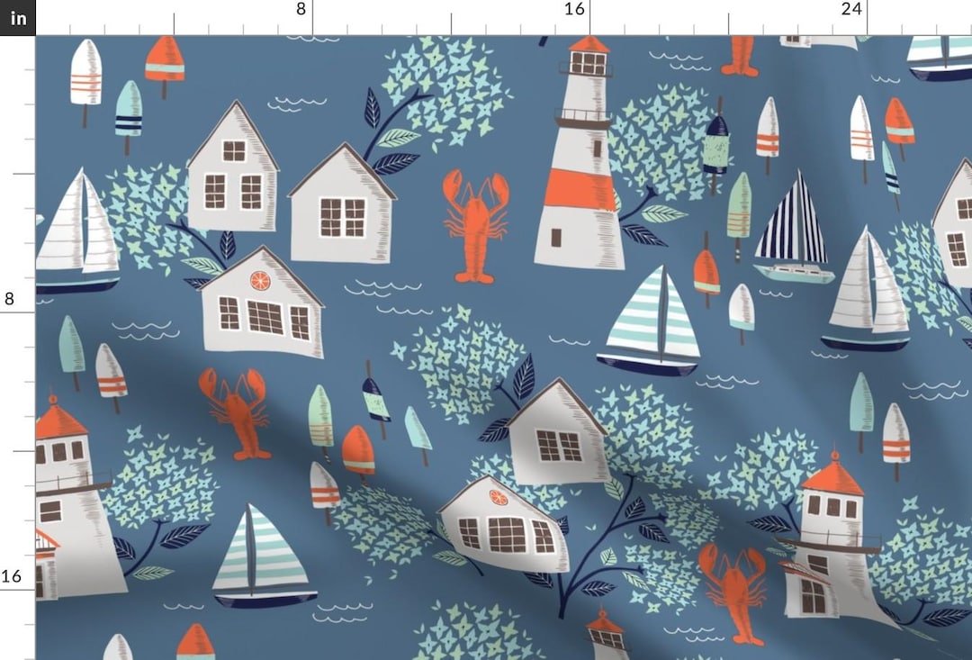 Nantucket Blue Beach Houses Nautical Fabric Nantucket Summer by ...