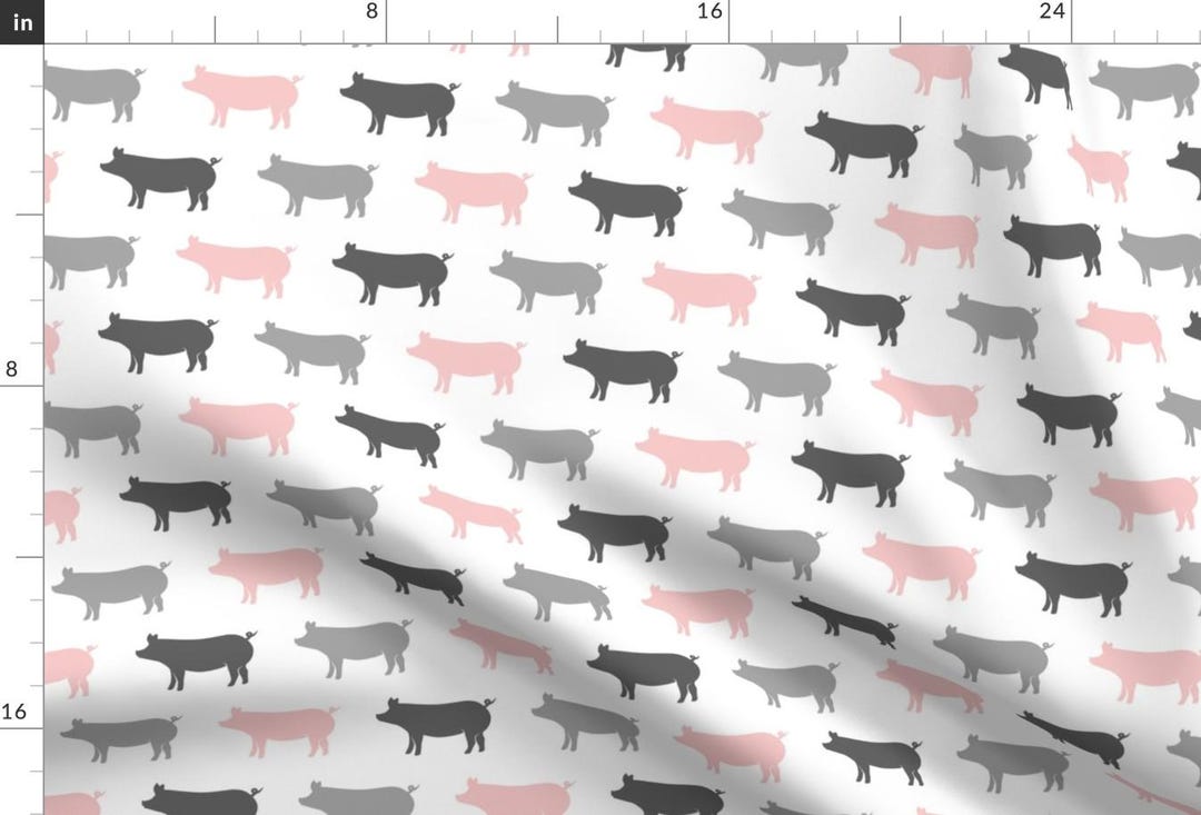 Multi Colored Pigs Fabric Multi Colored Pigs Pink and Gray by ...