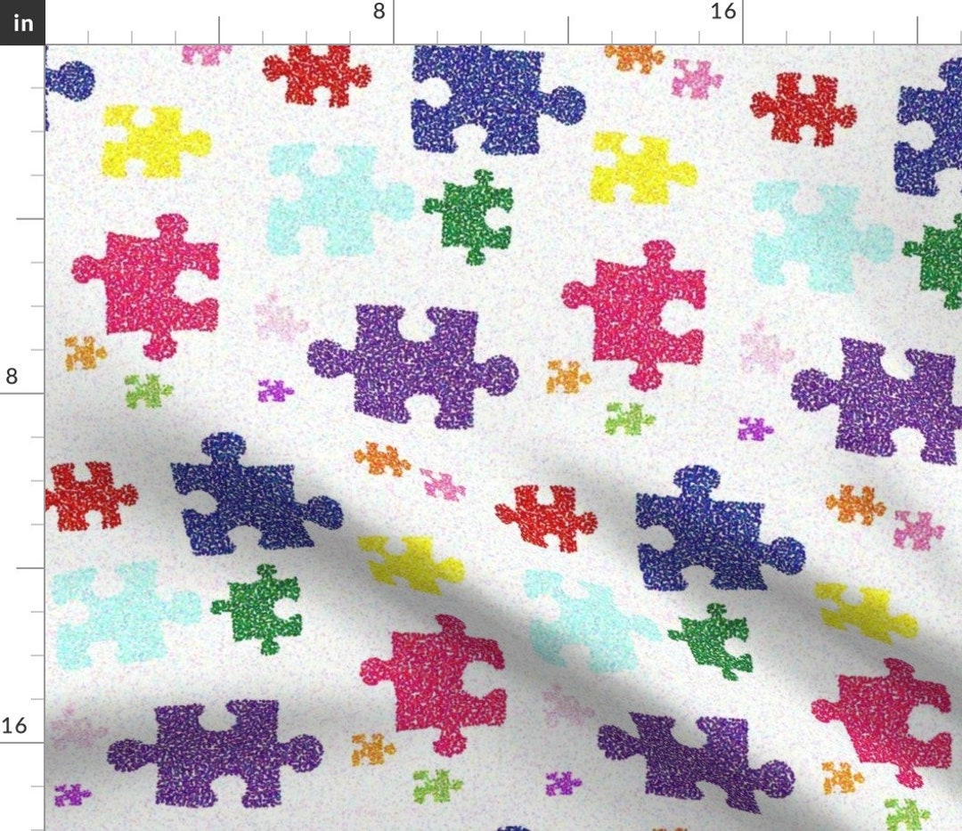 Puzzle Pieces Fabric Pointillised Puzzle by Snork Colorful - Etsy