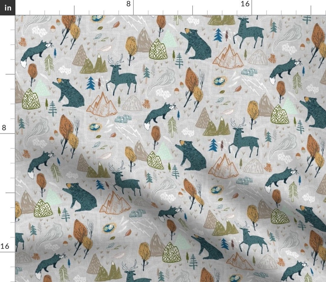 Woodland Map Fabric Backwoods Trail Gray Med by Nouveau - Etsy