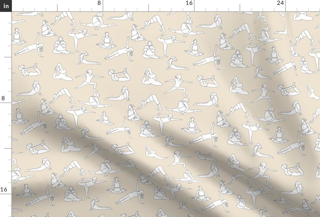 Yoga Fabric - Yoga on Beige by Landpenguin - Yoga Sports and Fitness ...
