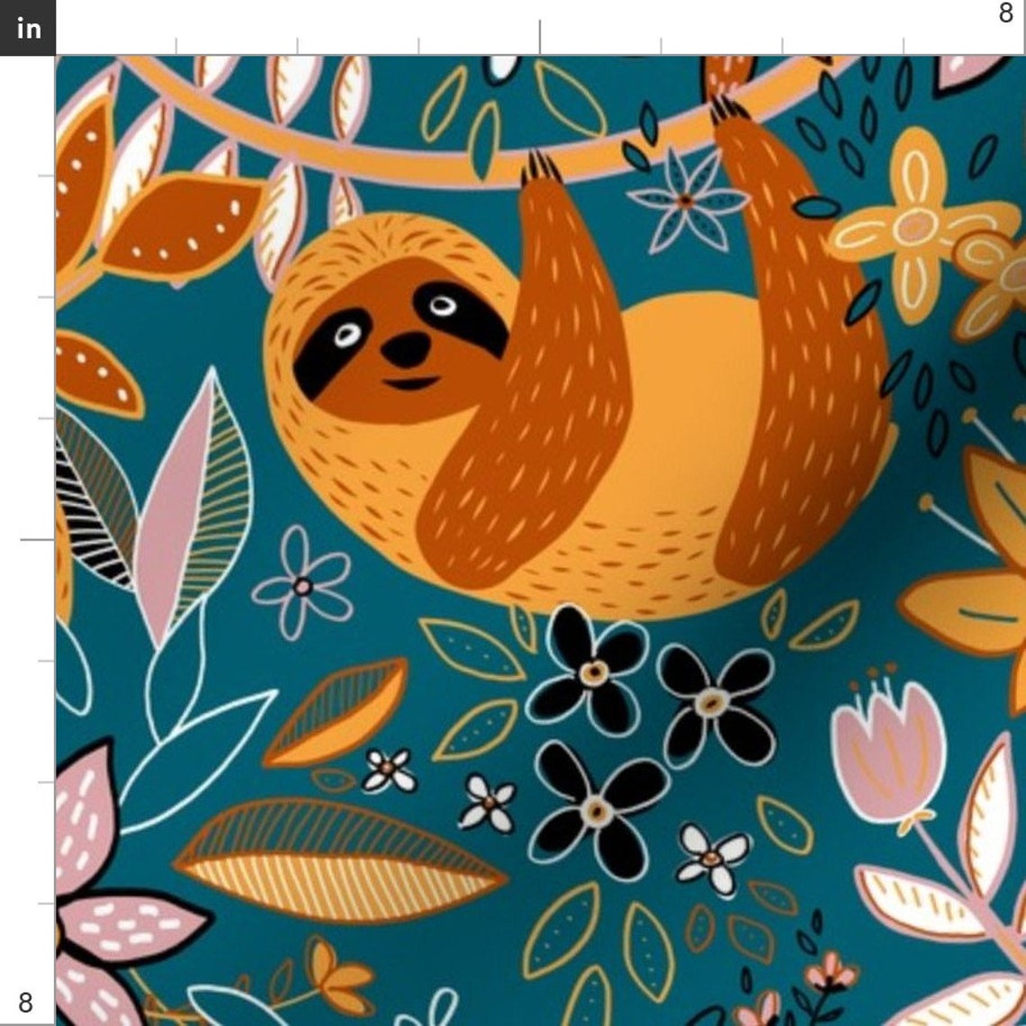 Cute Hanging Sloth Forests Fabric Cute Boho Sloth Floral By | Etsy