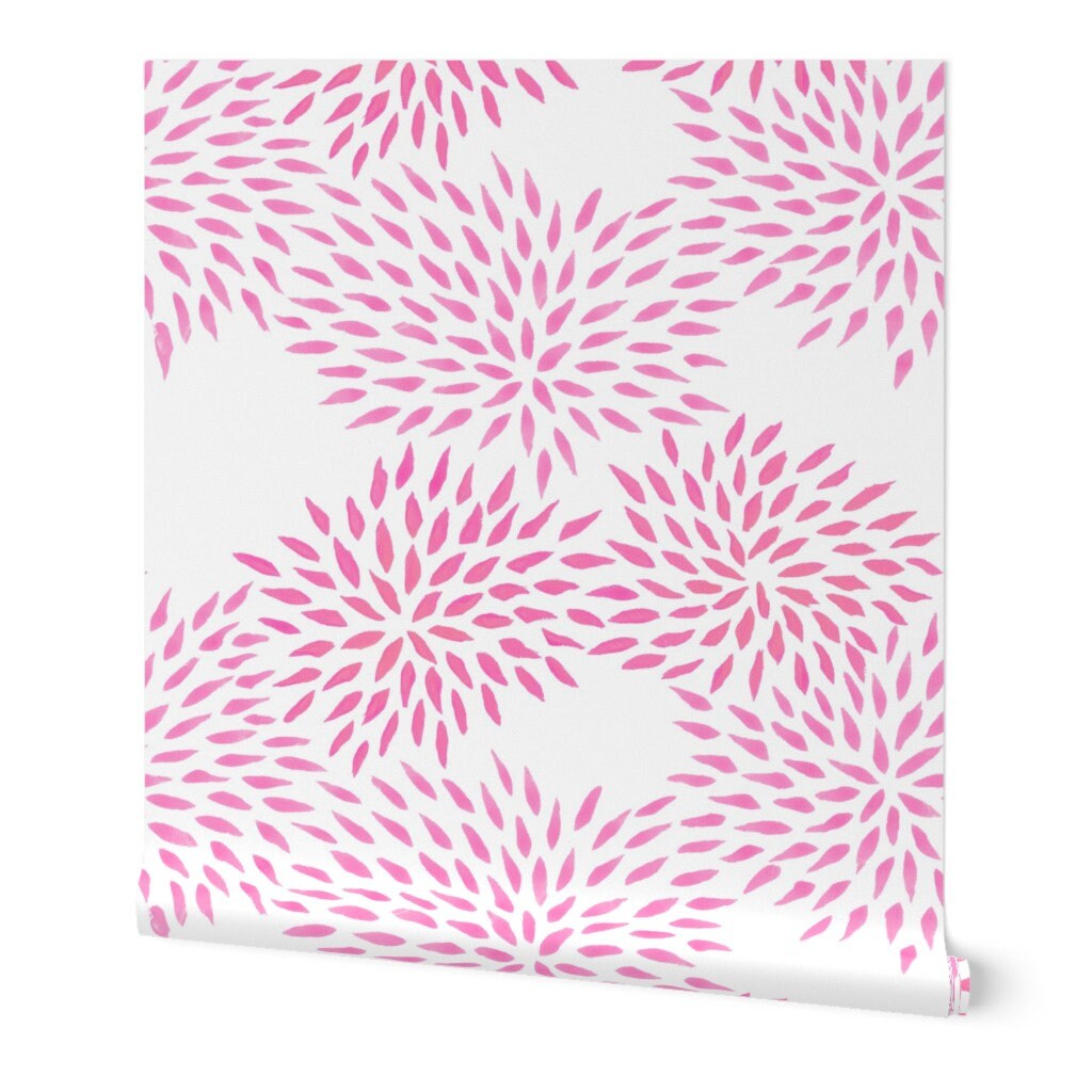 Floral Wallpaper Summer Mums in Pink by Domesticate Custom | Etsy