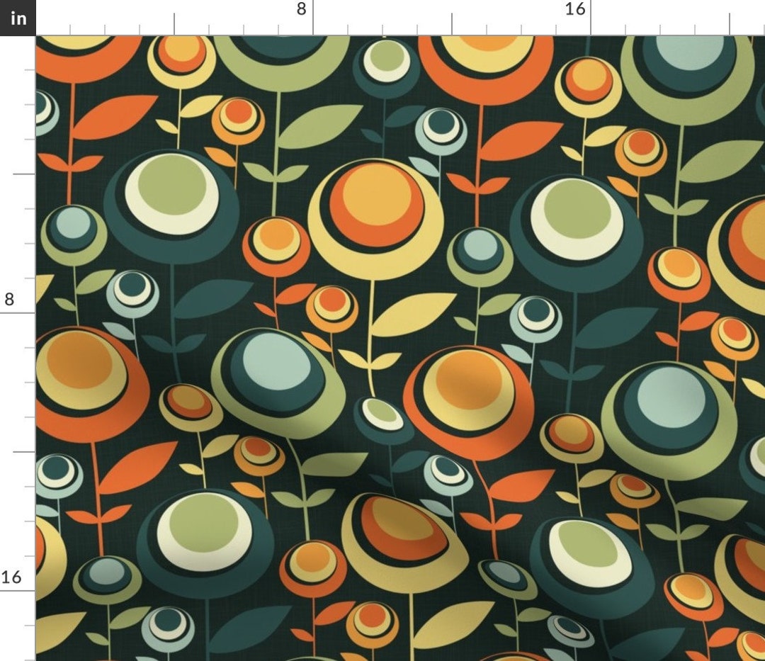 Retro Vintage Floral Fabric 1970s Flowers by Luciafontes Geometric Mid ...