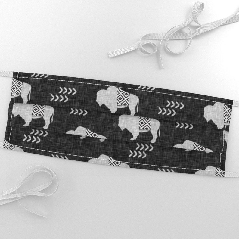 Gray Fabric small Scale Buffalo Aztec on Dark Gray Linen | Etsy