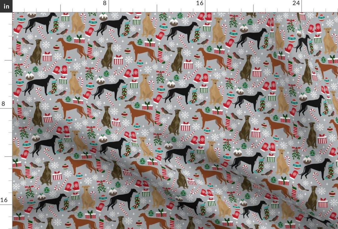 Christmas Fabric - Greyhound Dogs Fabric Christmas Cute Xmas Design ...